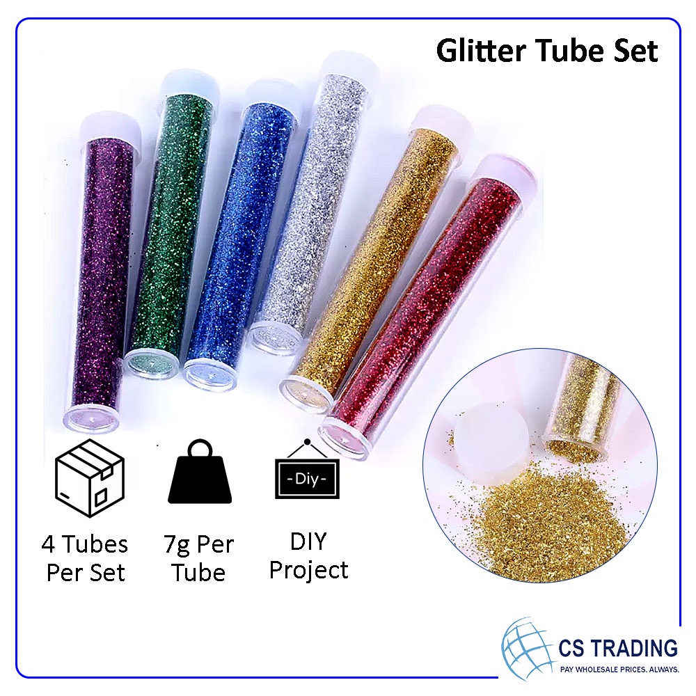 4 Tubes x Glitter Powder 7g Per Tube Random Colour for DIY Art and ...