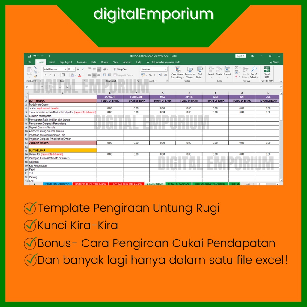 Template pengiraan untung rugi + Kunci Kira-Kira + Bonus| Akaun Untung ...