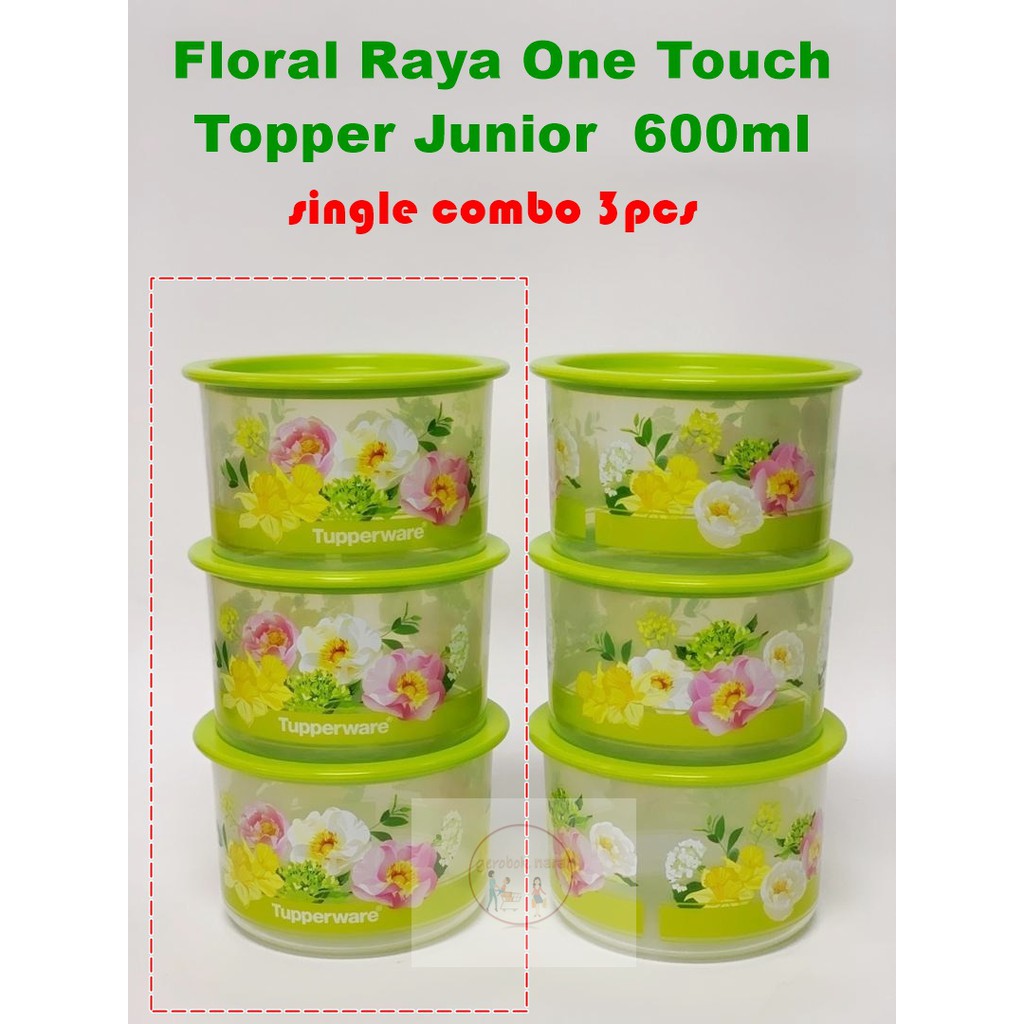 Tupperware Floral Raya One Touch Topper Junior Set (3) 600ml | Shopee ...