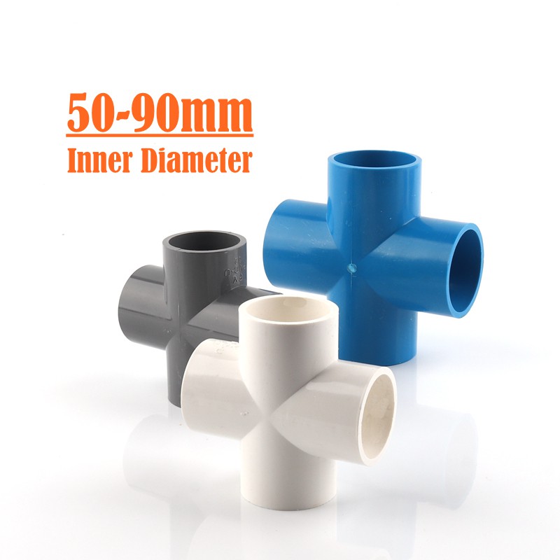 50mm to 90mm PVC Cross Pipe Fitting 4 Way Connector Plumbing Adapter ...