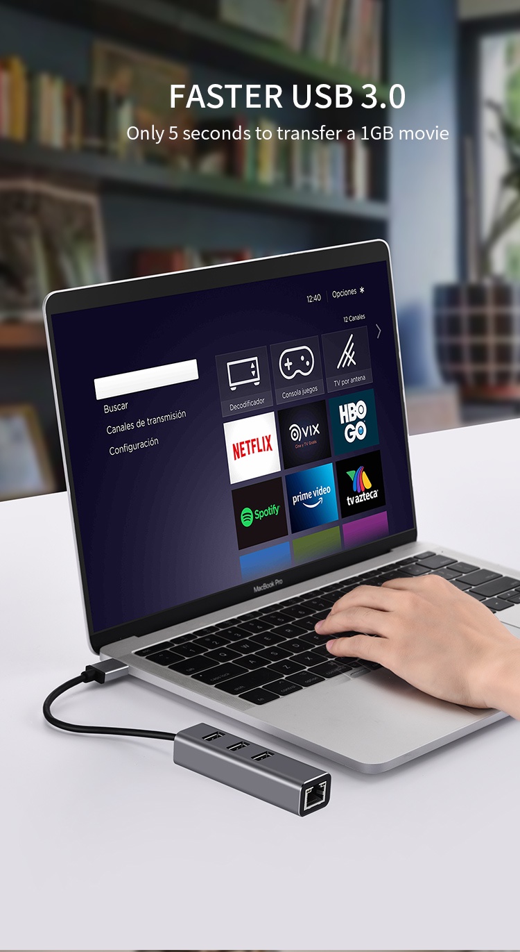 USB 3.0 HUB Type C to Ethernet Network Adapter 1000Mbps Rj45 USB C with ...