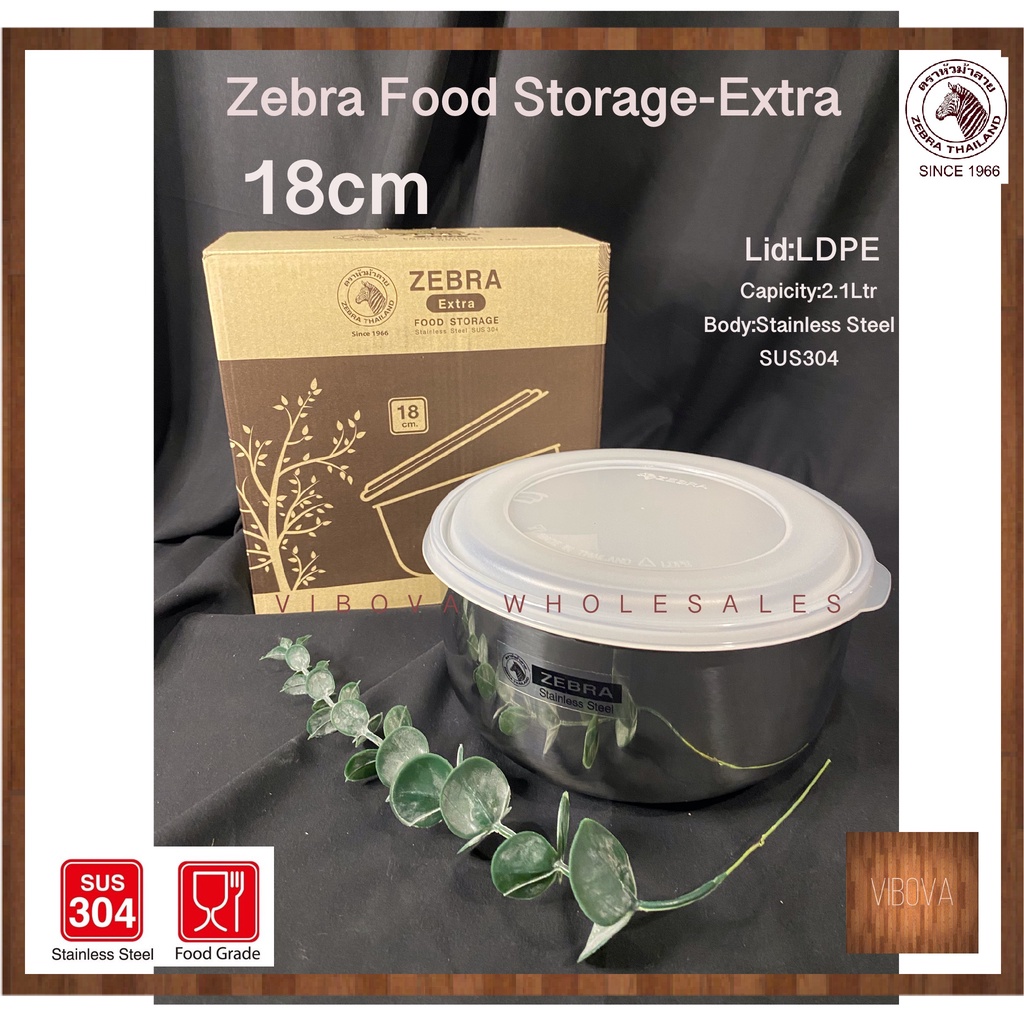 Zebra SUS304 Food Storage Extra Water Bowl with Cover 18cm泰国斑马钢碗 ...