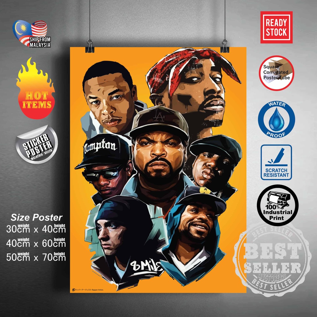 [Ready Stock]Famous Singer Rapper Eminem Tupac Biggie Snoop Dogg Ice ...
