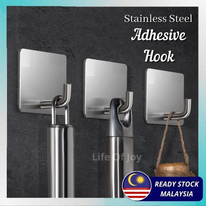 Brushed Stainless Steel Square Base L-Shapes Hooks Home Bathroom ...