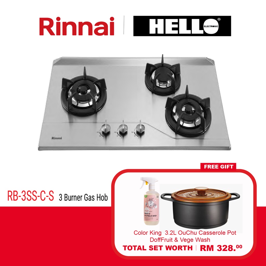 Rinnai 3 Burner Built In Gas Hob Model : RB-3SS-C-S | Shopee Malaysia