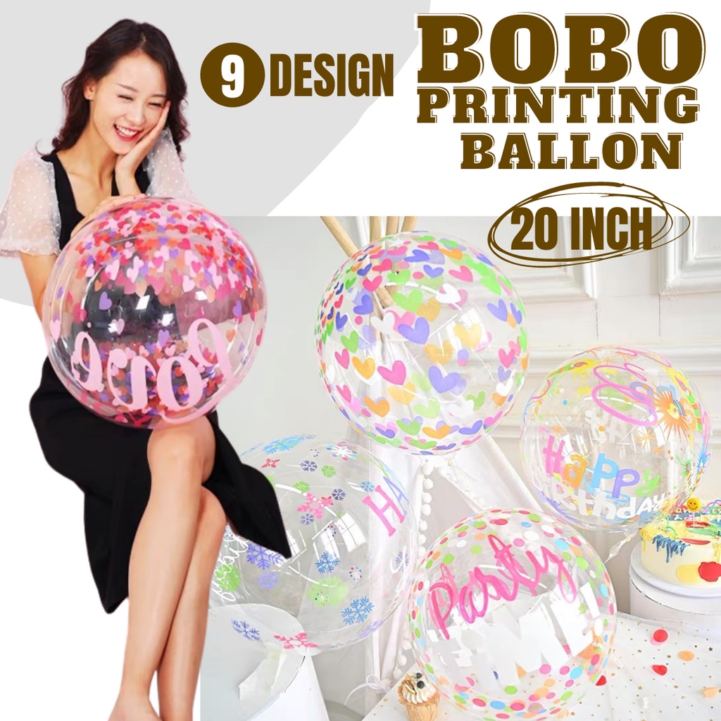 20 INCI Bobo Belon Telus Cetak / 20 Inch Printed Transparent Clear ...