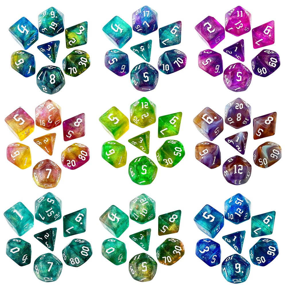 7pcs Iridescent Glitter RPG Polyhedral Dice Set for DND Dungeon Table ...