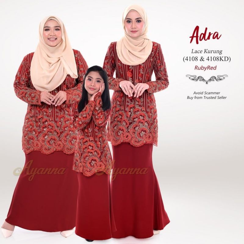Baju Raya Sedondon Tema Warna Ruby Red (Merah Cili) Set Family Ayah Ibu ...