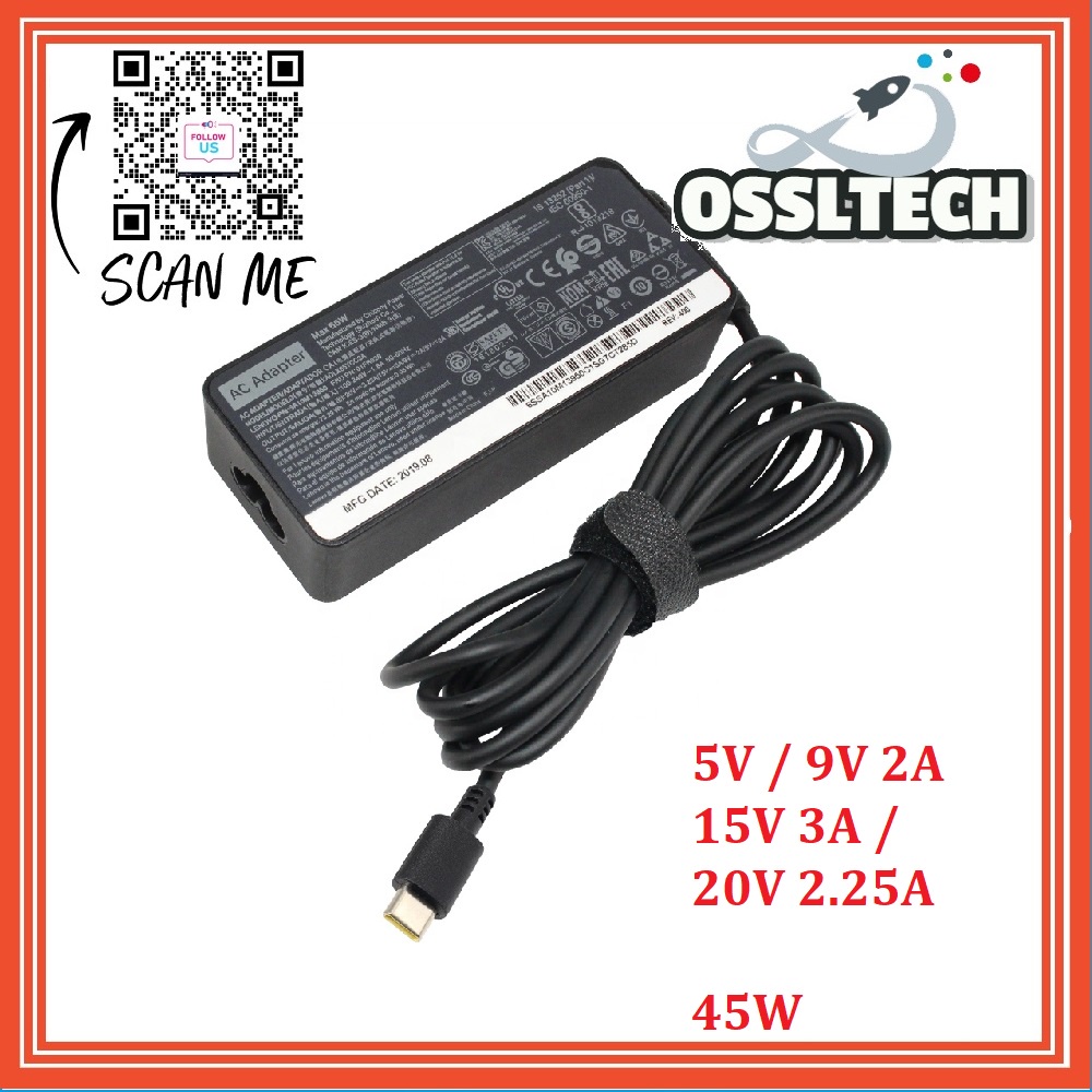 LENOVO ASUS HP 5V / 9V 2A / 15V 3A / 20V 2.25A 45W Type C Type-C Laptop ...