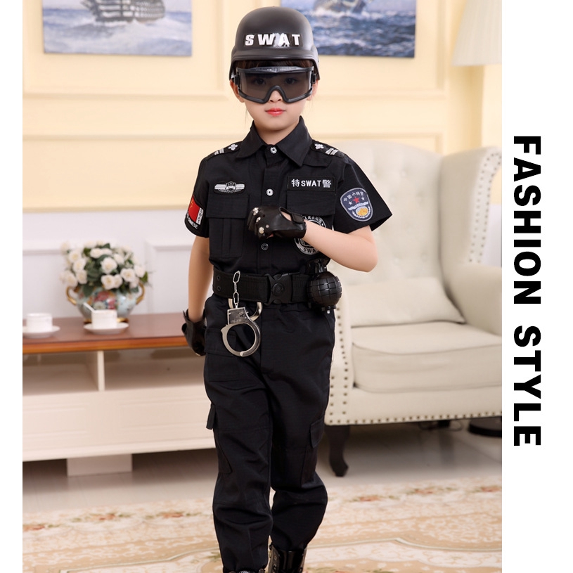Boys Policemen Costumes Cosplay Kids Army Police Uniform Clothing Set ...