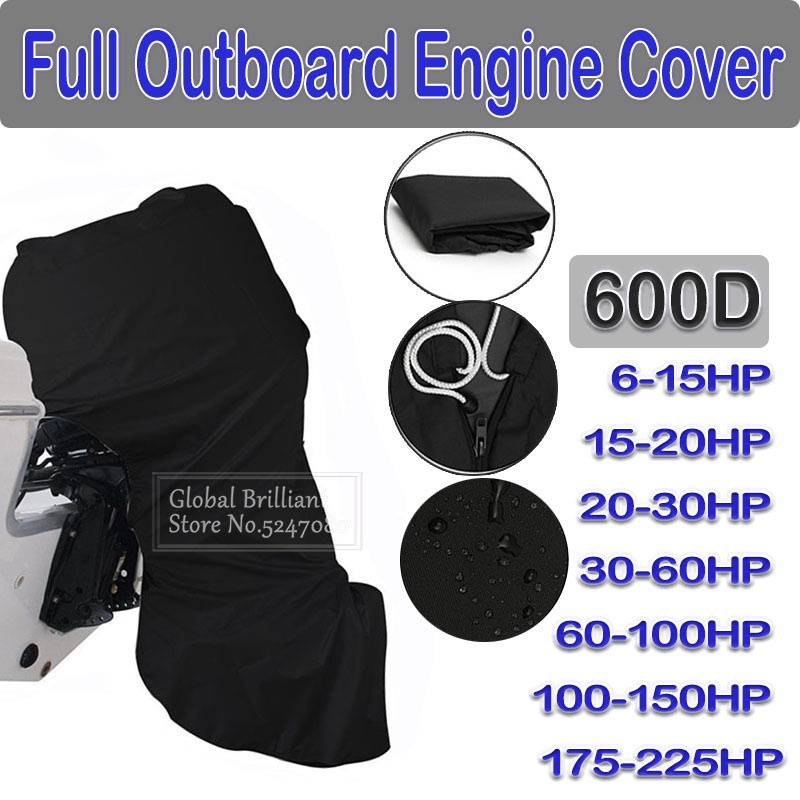 600D Boat Full Outboard Engine Motor Cover Protection Black For 6-225HP ...
