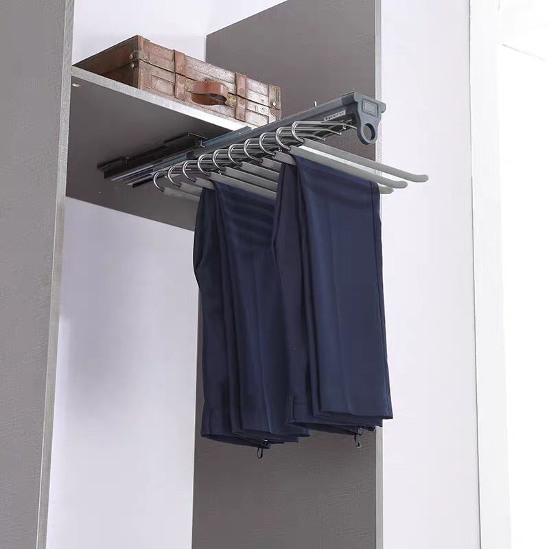 Wardrobe cabinet furniture modern grey soft close pull out pants rack ...