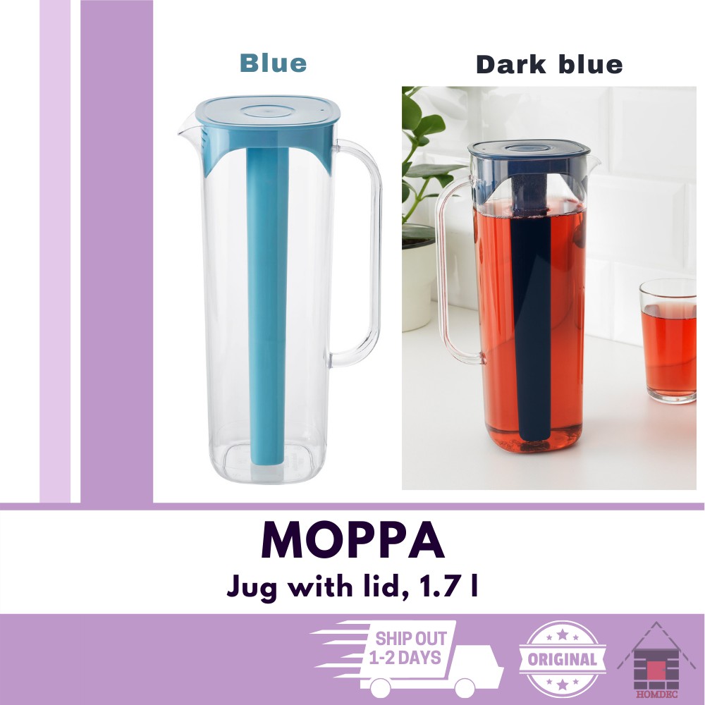 IKEA MOPPA Jug with lid, blue, transparent, 1.7L I Jag berpenutup, biru ...