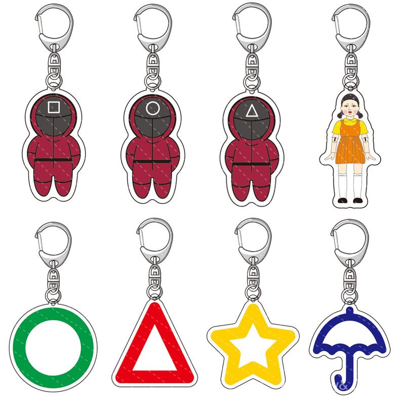 Korean Squid Game Keychain Acrylic Stand Triangle Square Circle Icon ...