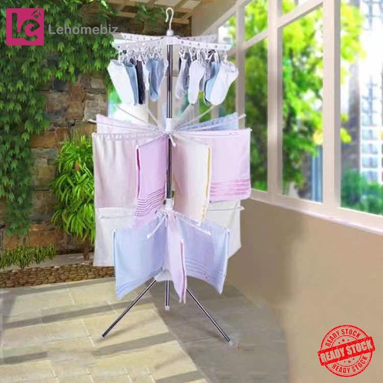 [LEHOMEBIZ] Folding Transportable Laundry Stand Drying Rack 2 Tier ...