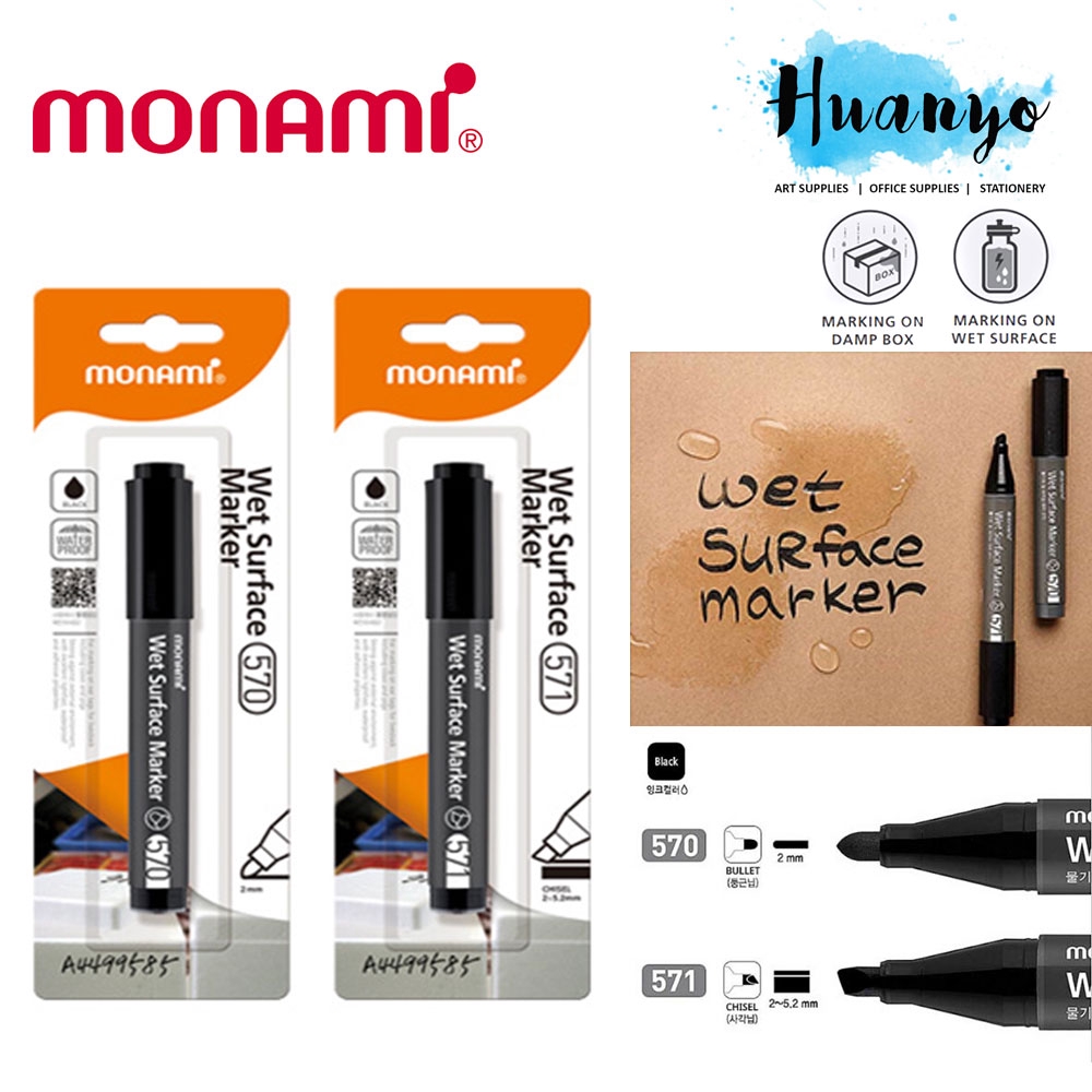 Monami Water Resistant Wet Surface Marker Pen 570 / 571 (Bullet ...