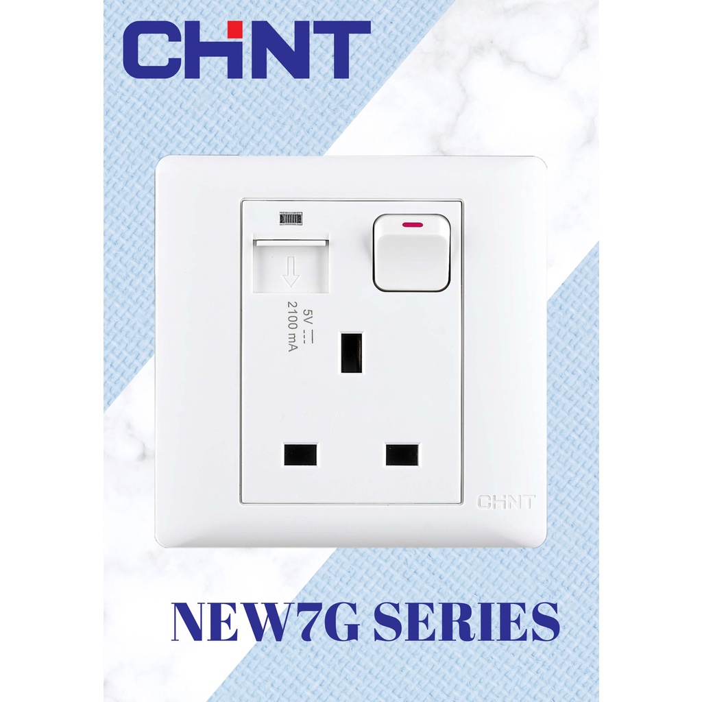 CHINT 13A 250V 1 Gang 3 Pin Switch Socket c/w 2100mA 5V USB | Shopee ...