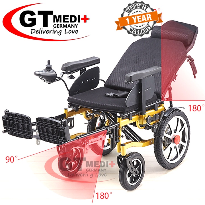 E05G-L-47 GT MEDIT GERMANY Lie Down Reclining Electric Wheelchair Foldable Travel Wheel Chair ...