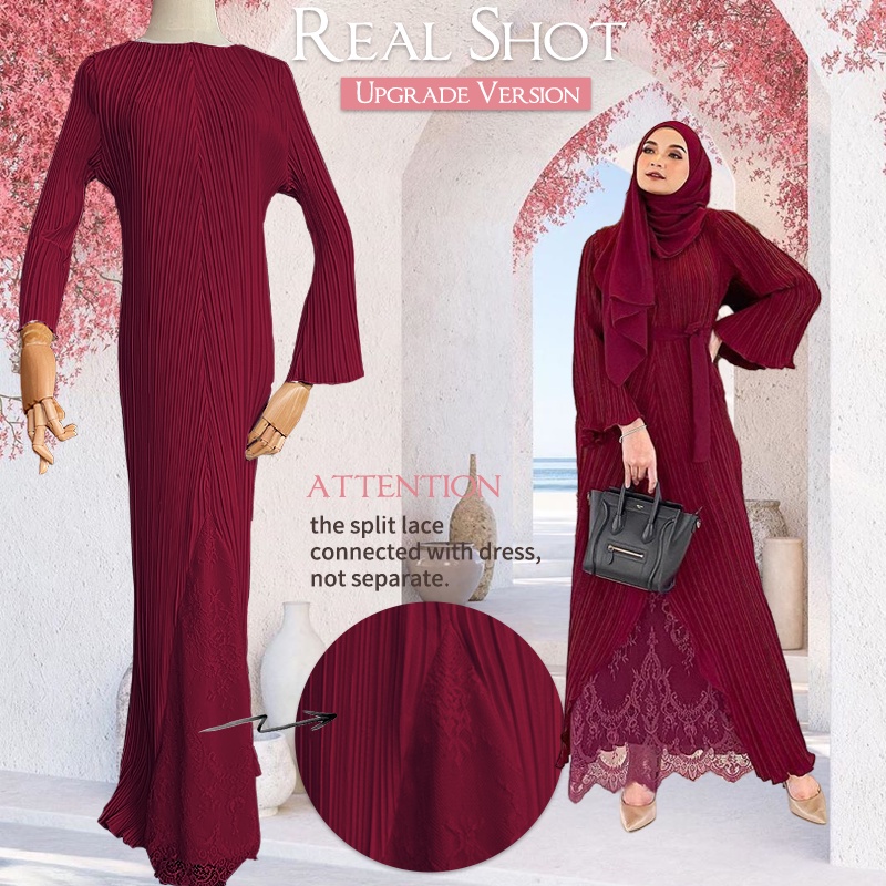👗👗Muslimah Moden Pleated Ironless Jubah Long Dress Abaya Pleated Jubah ...