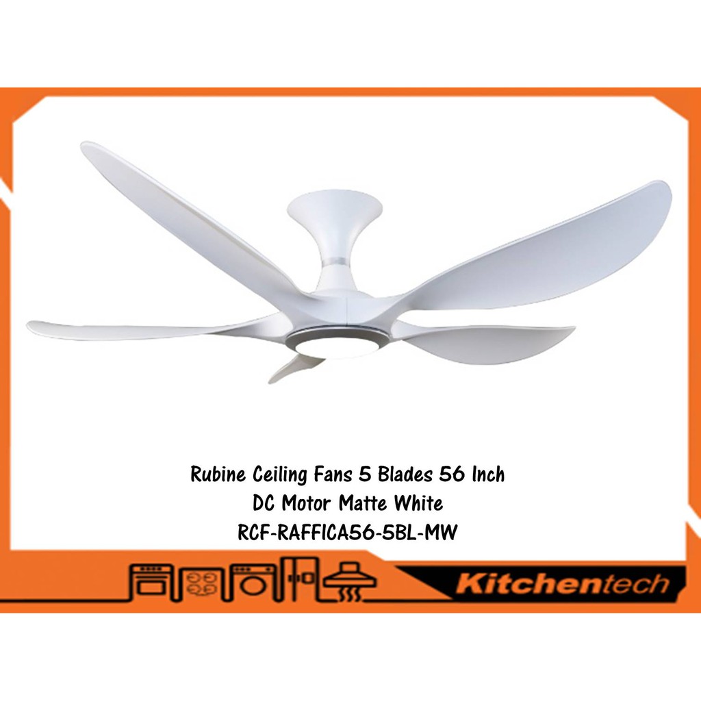 Rubine Ceiling Fan RCF-RAFFICA56-5BL-MW 5Blades 56 Inch Matte White ...