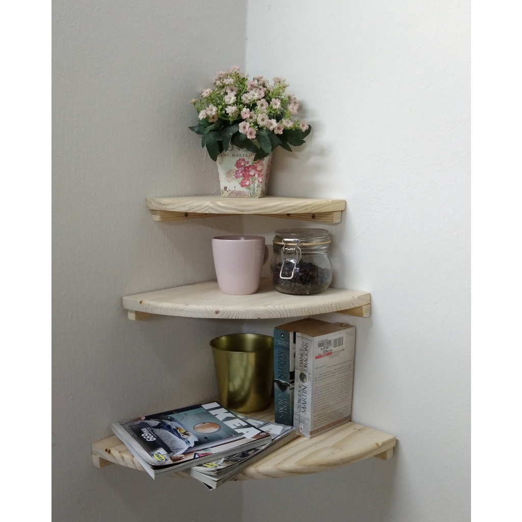 Fully Varnish Corner Wall Shelves Solid Wood Pine | Shopee Malaysia