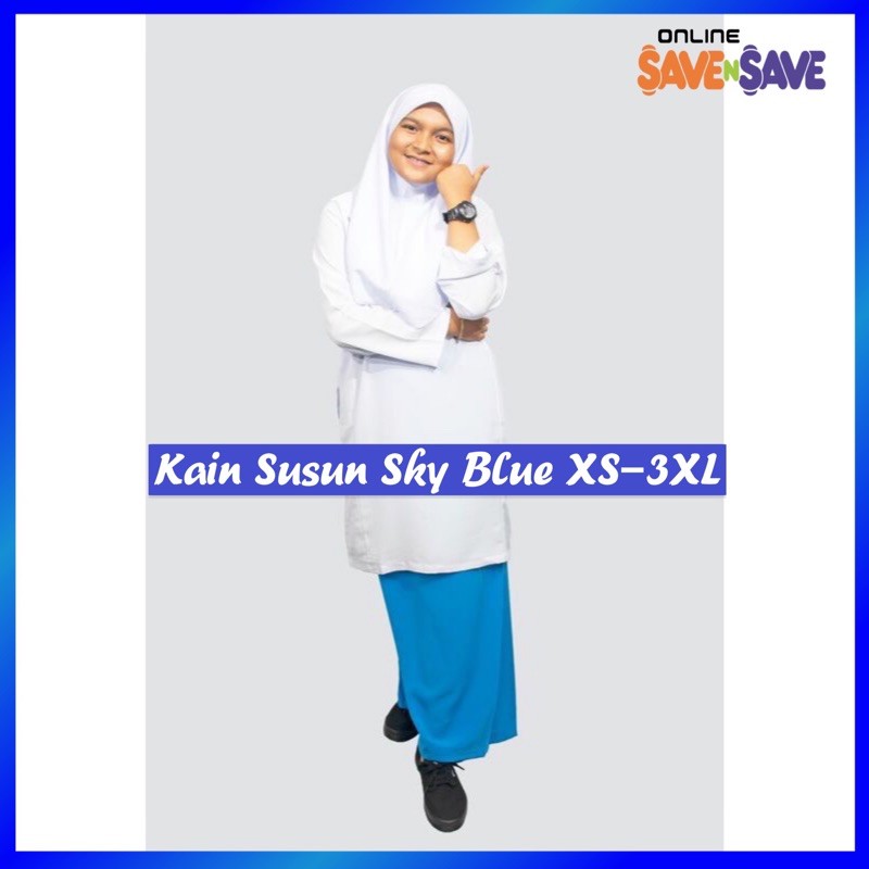 My Way Kain Susun Tepi Size XS-3XL Kain Sekolah Agama Menengah Biru ...