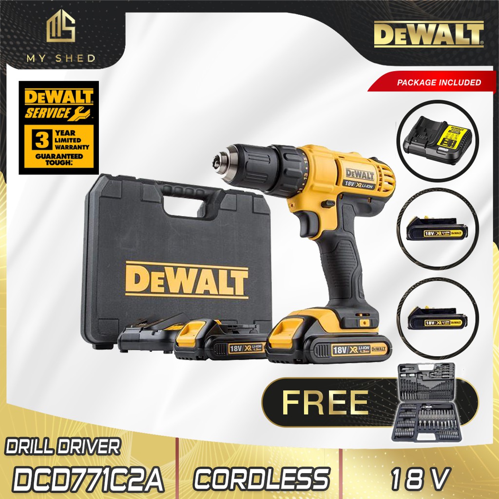 DEWALT DCD771C2A-B1 18V Cordless 13mm Drill Driver With 109pcs Standard ...