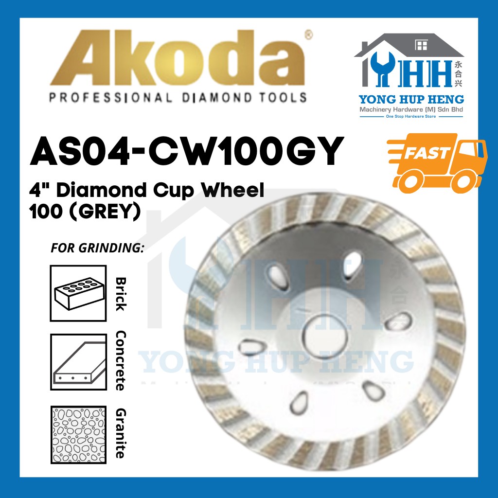 AKODA Original Heavy duty Diamond Cup Wheel 4" / 100mm (Grey) AS04 ...
