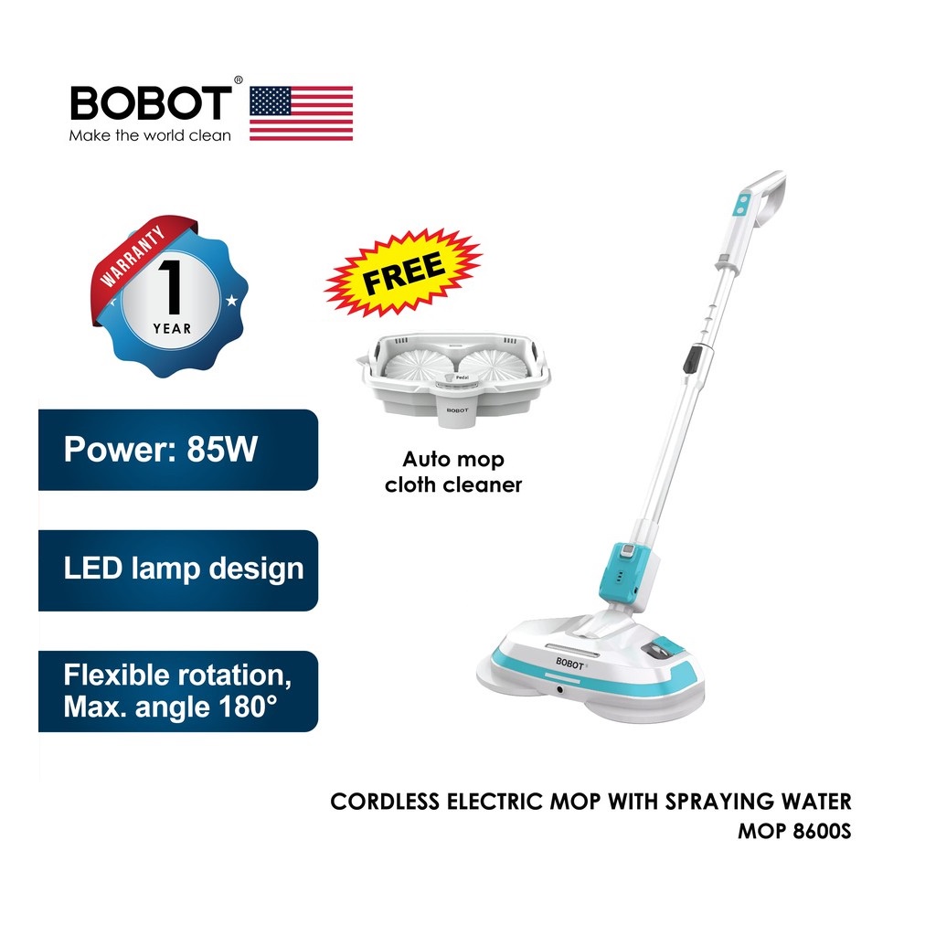 BOBOT Cordless Electric Mop Spraying Water Floor Cleaner LED Light ...