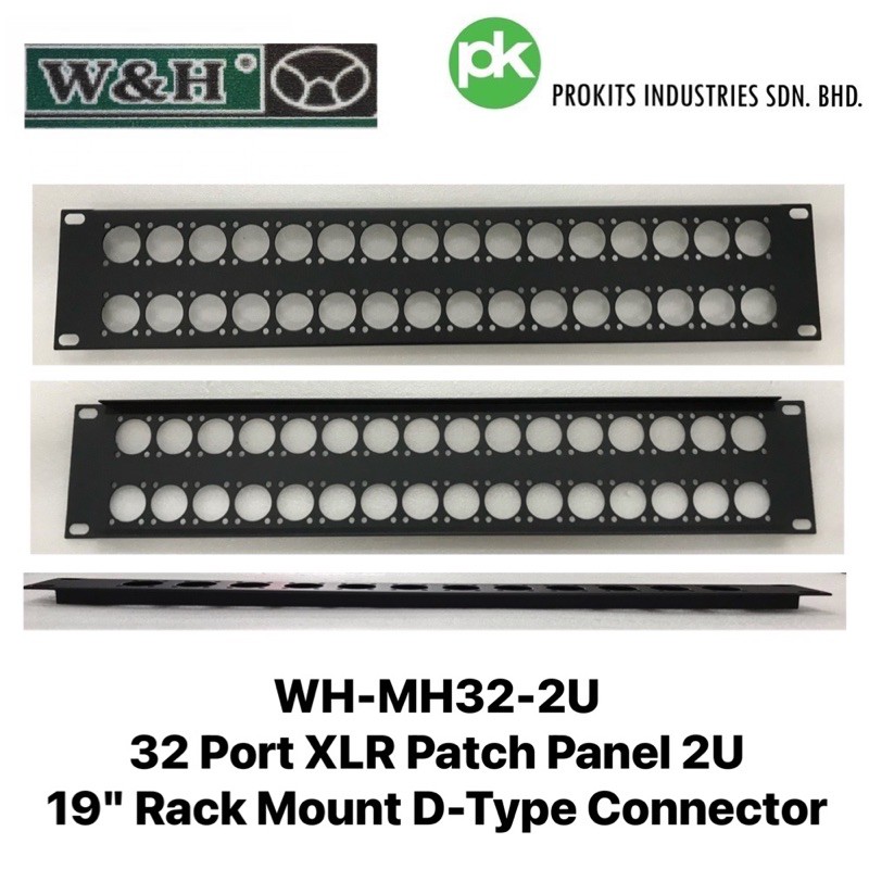 W&H WH-MH32-2U 32 Port XLR Patch Panel 2U 19" Rack Mount D-Type ...