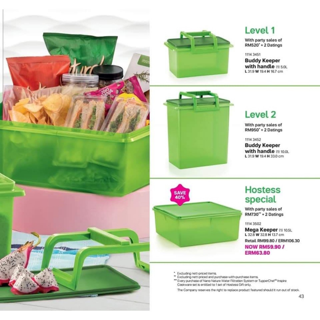 Tupperware LEVEL Green Buddy Keeper 5L/10L + Handle/ Mega Keeper 10.5L ...