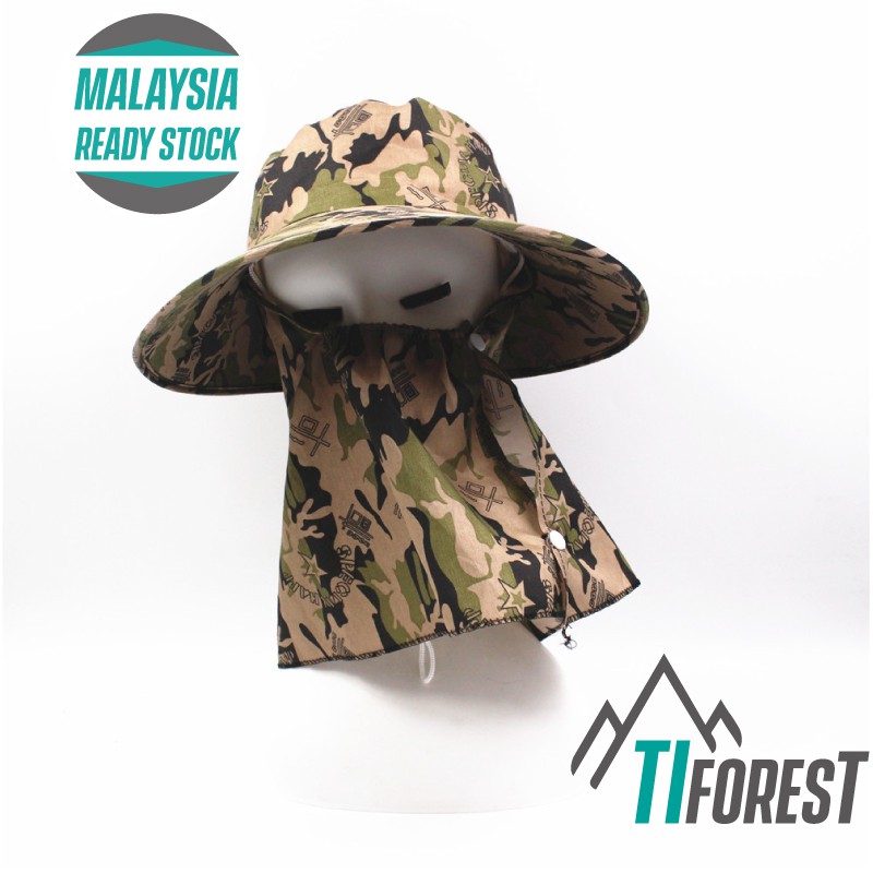 Topi Askar Anti UV Topi Kerja Hadang Panas Penutup Muka Army Hat Full ...
