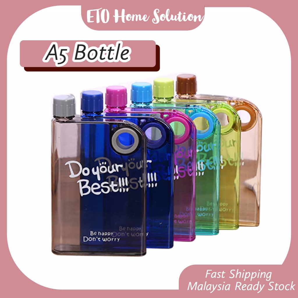 𝐄𝐓𝐎 A5 Water Bottle Drinking Tumbler Portable BPA Free Transparent Flat ...