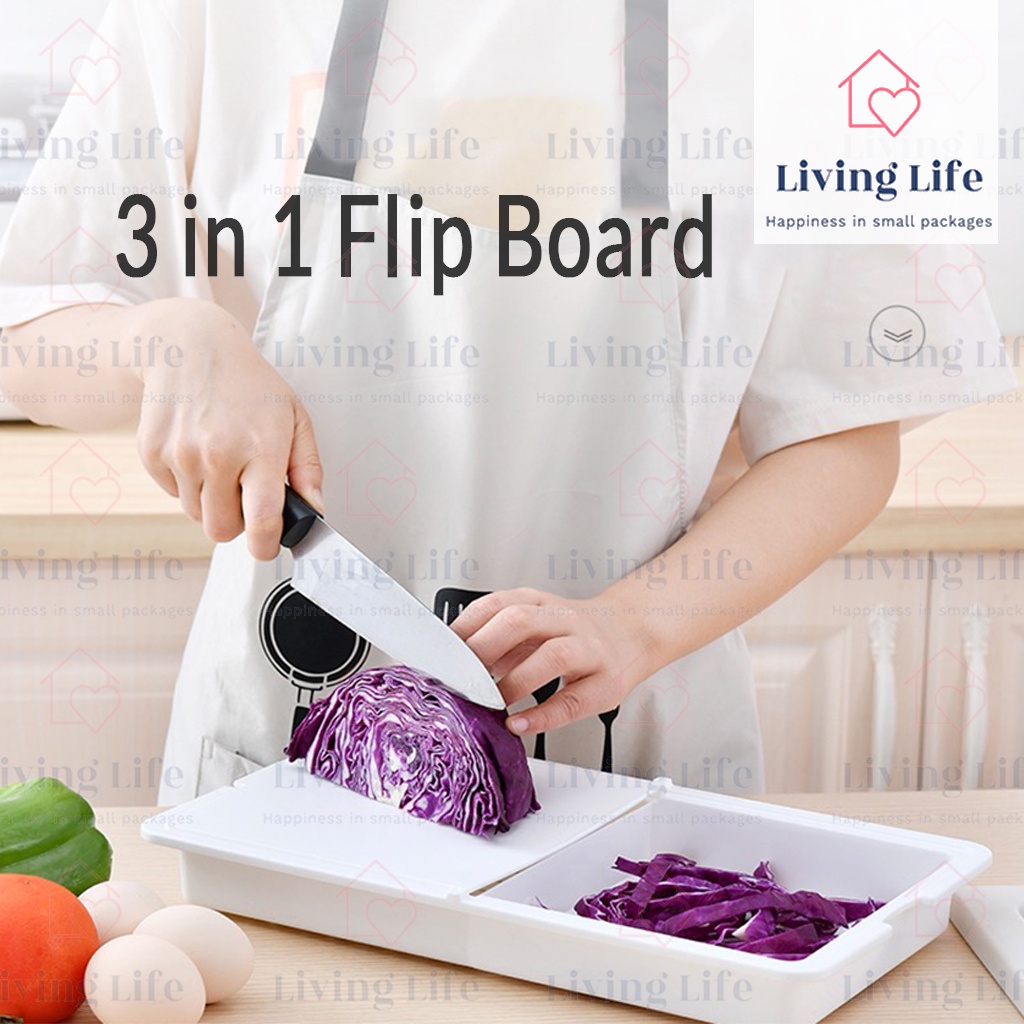Living Life 3-in-1 Foldable Chopping Cutting Kitchen Board Meat ...