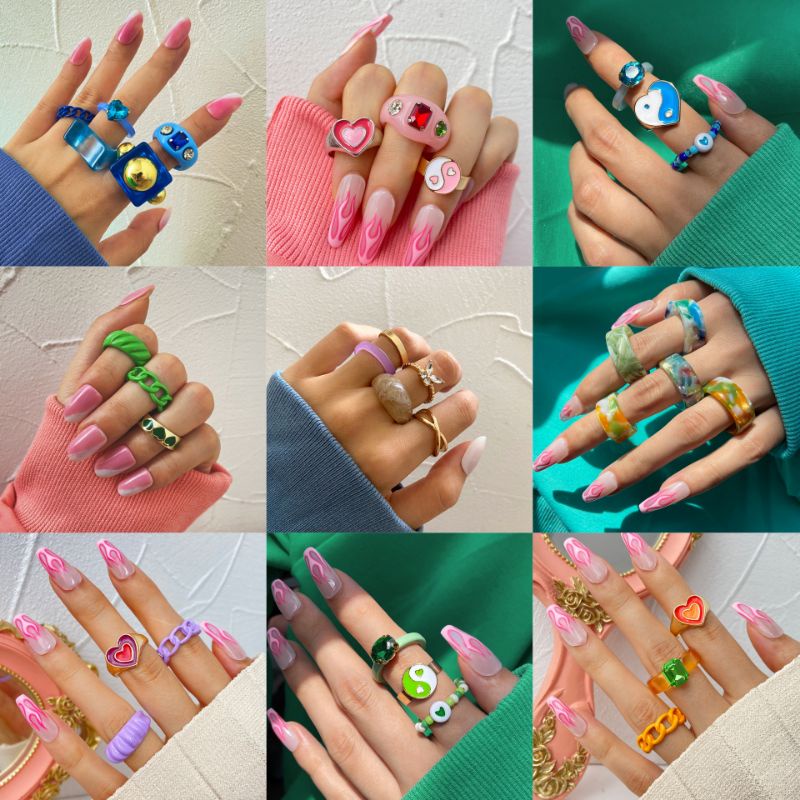 LZ Cincin Resin Colourful Rings Rama-rama Corak Unik Warna Warni ...