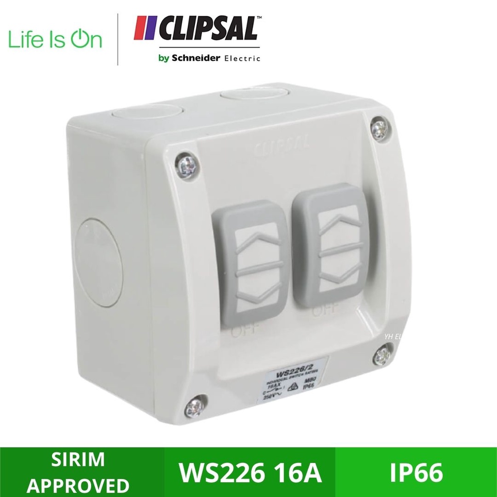Schneider CLIPSAL KAVACHA WS226 16A 1 Gang / 2 Gang Weatherproof ...