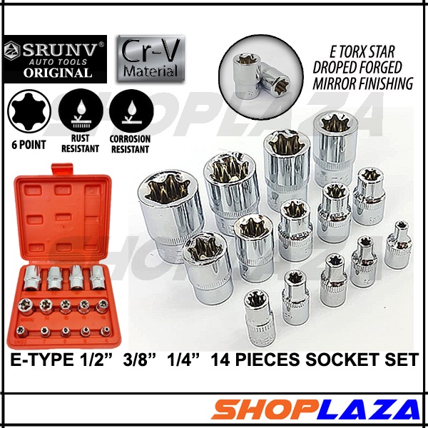 SRUNV 14pcs E Type Socket Set Torx Star Socket / Automotive Socket / E ...