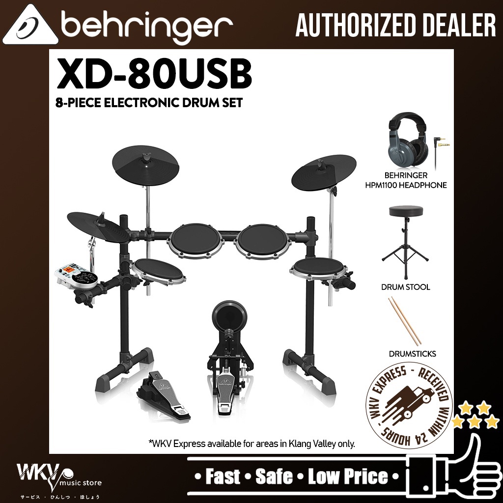 Behringer XD-80USB 8-piece Electronic Drum Set with Headphone, Drum ...