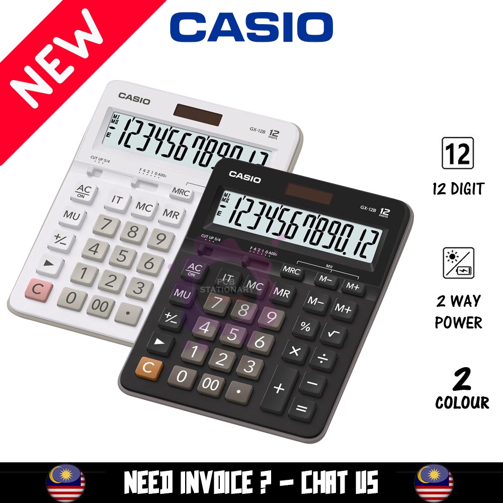 Casio GX-12B 12-Digit Calculator / Kalkulator Mesin Kira Battery & Solar Big Calculator Desktop ...