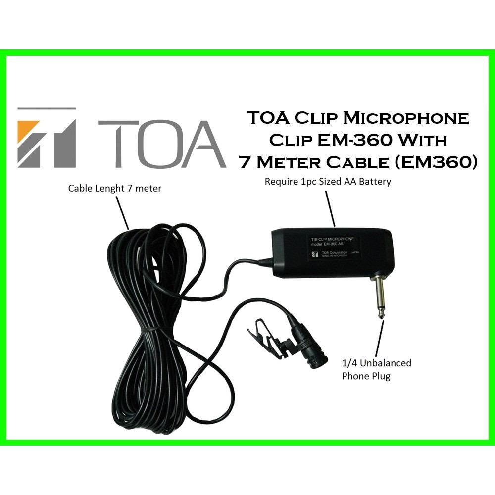 TOA Clip Microphone Clip EM-361 Tie-Clip Microphone With 7 Meter Cable ...
