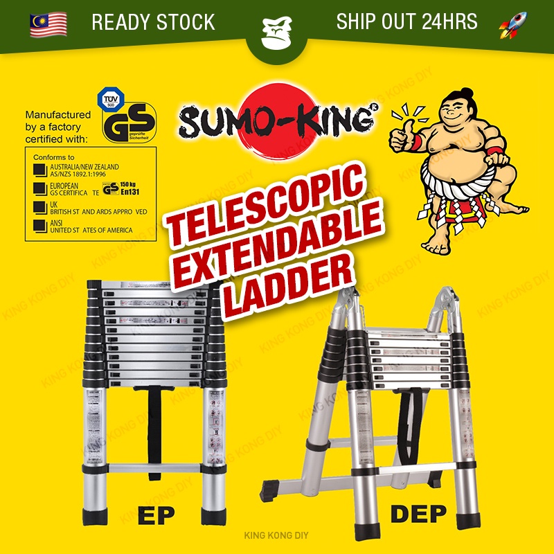 SUMO-KING HEAVY DUTY Telescopic Extendable Aluminium Ladder Foldable Double-Sided Extension ...