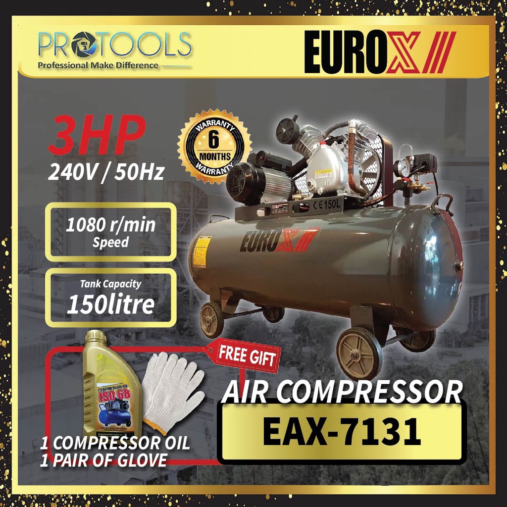 EUROX EAX-7131 Air Compressor 3hp 150litre 12bar HIGH PRESSURE -NEW UNIT | Shopee Malaysia