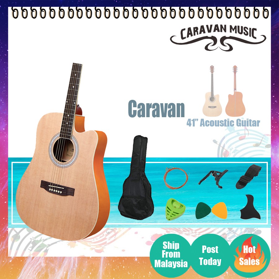 Caravan 41" Cutaway Acoustic Guitar Set Combo Set Starter Pack | Shopee ...