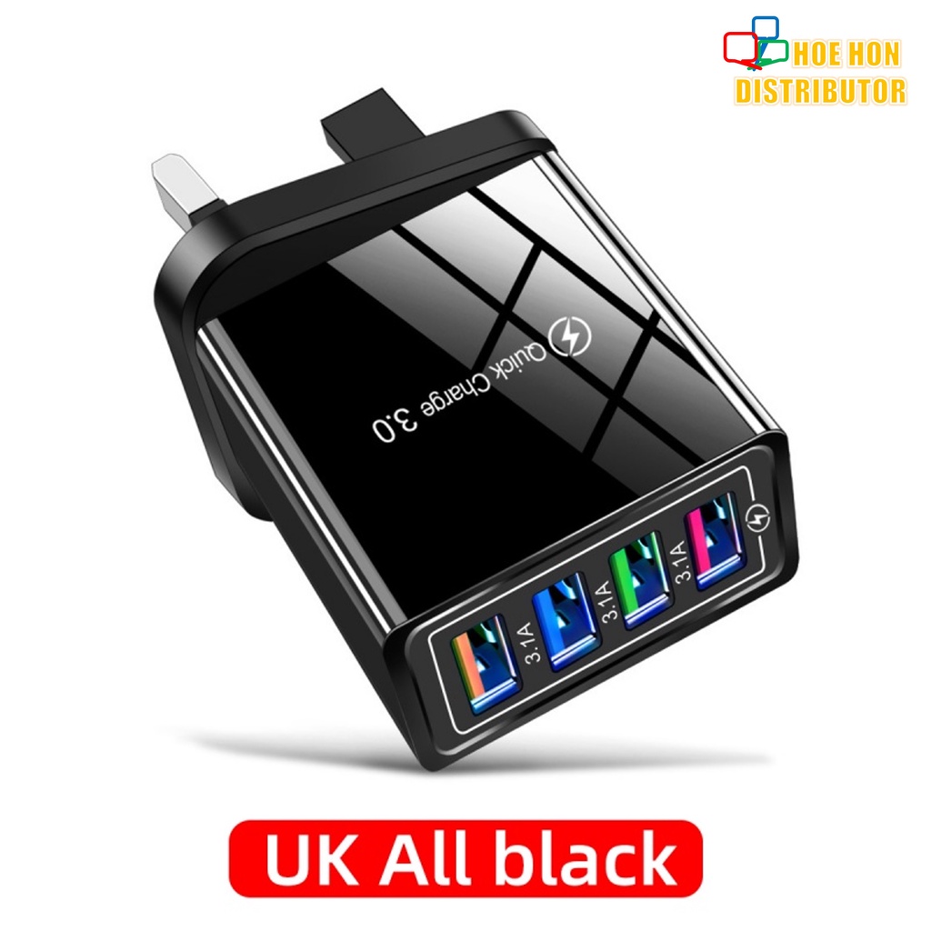 4 Port USB Charger Type A Four Way Fast Quick Charge Plug Adapter 17W 3 ...
