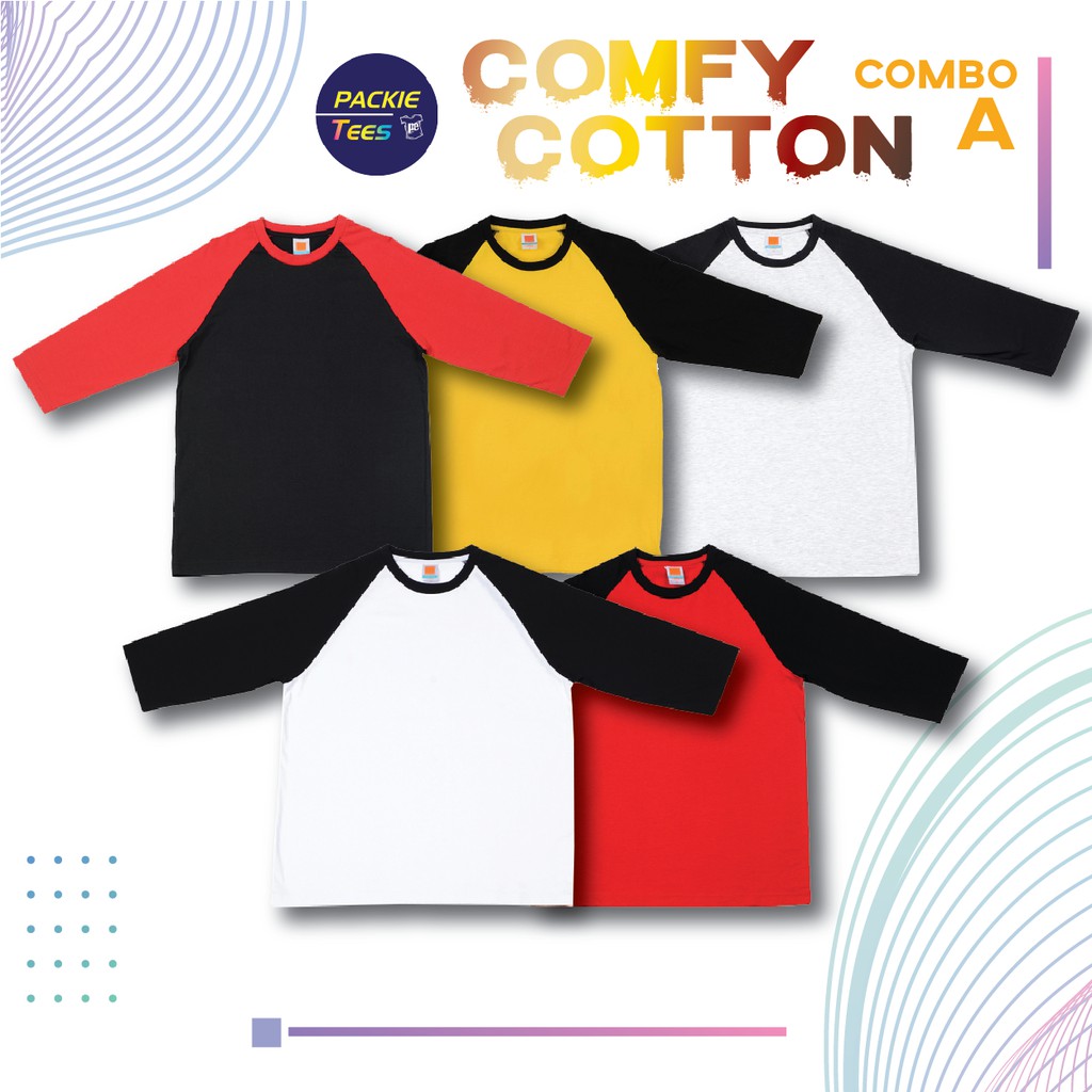 RAGLAN CT56 COMBO A 100% COMFY COTTON ROUND NECK 3/4 TIGA SUKU LENGAN ...