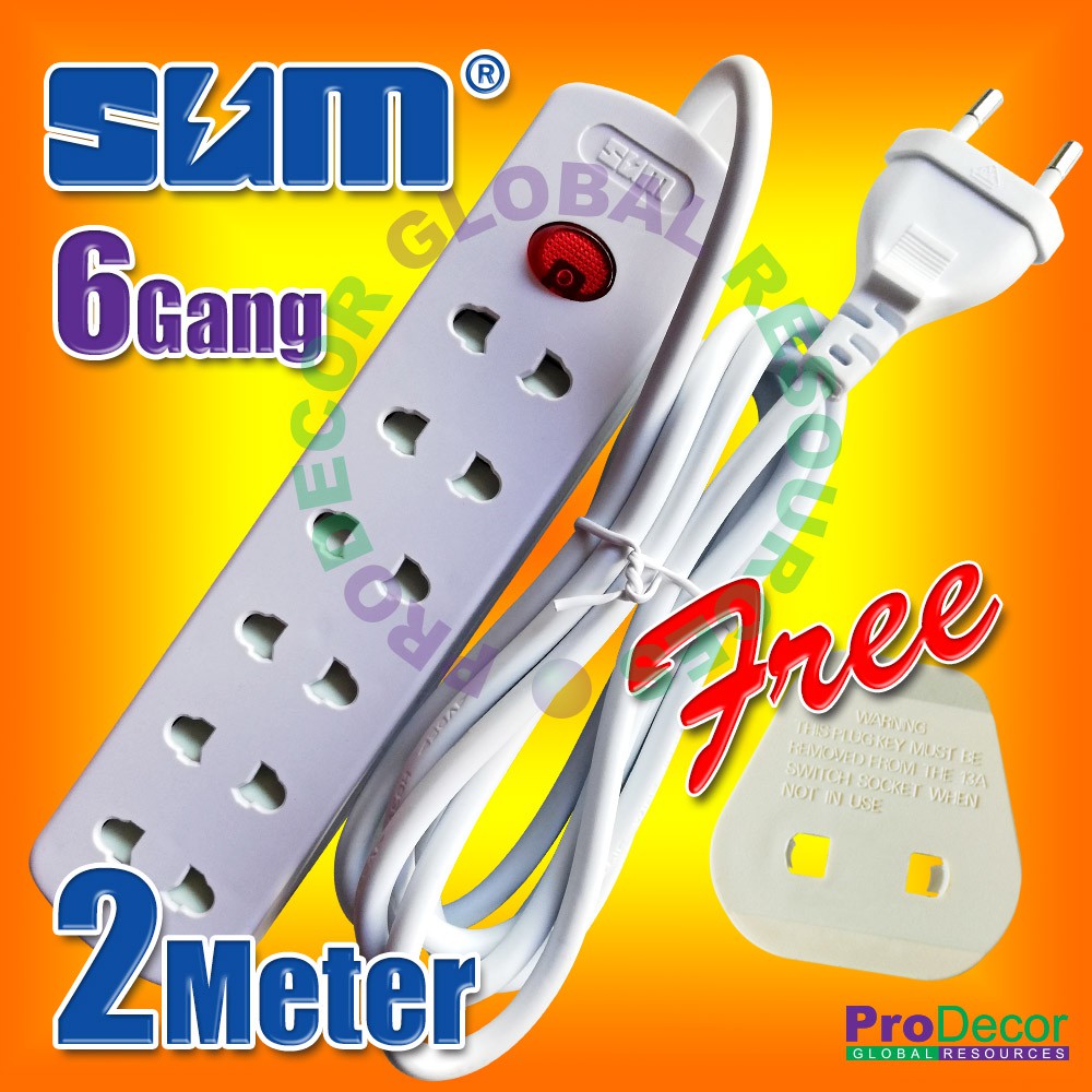 SUM Multi 2 pin plug Trailing Socket-6 Way 2 Pin Extension Socket with ...