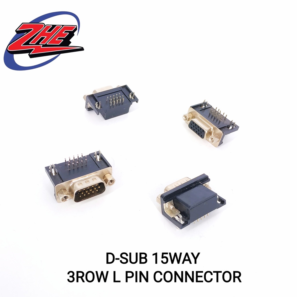 D-SUB 15WAY 3 ROW ( L ANGLE PIN ) MALE PLUG / FEMALE SOCKET PCB MOUNT ...