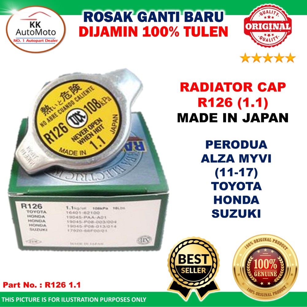 Radiator Cap Japan Made Futaba Electric Works FEW R126 For Perodua Alza ...