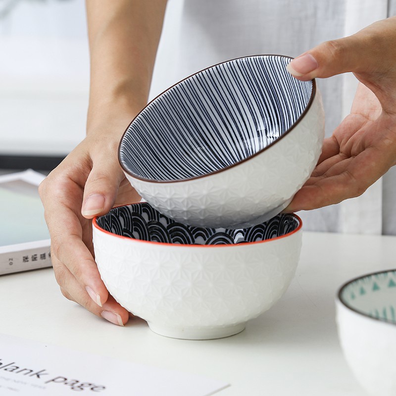 5 inch Relief Ceramic Bowl Filipino Style Rice Bowl Household Eating ...
