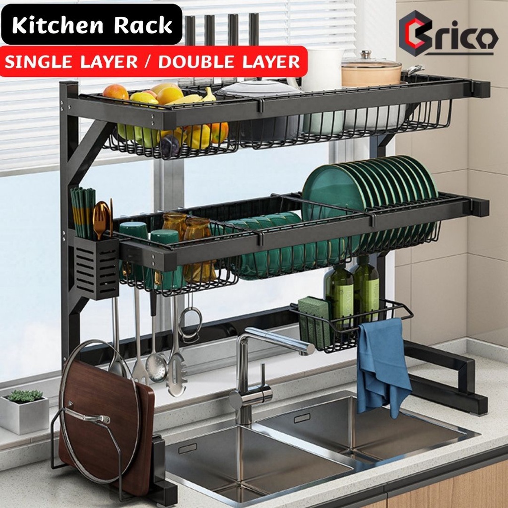 [Brico] Dapur Stainless Steel Sink Dish Rack Rak Pinggan Sinki Dish ...